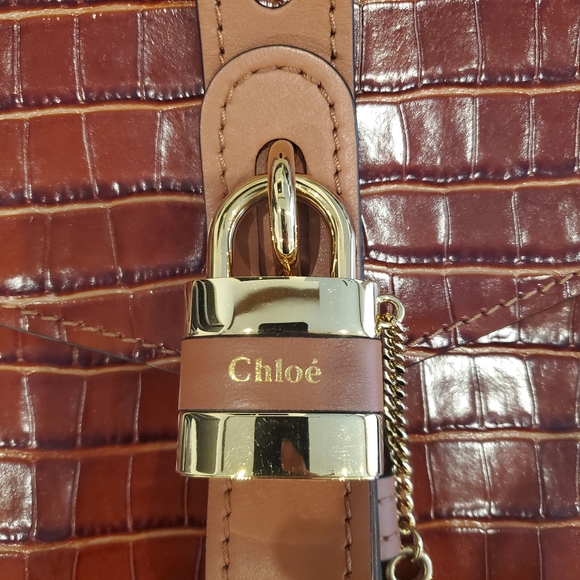 Chloe | Bags | Chloe Aby Medium Lock Satchel Bag Croc Cognac In ...